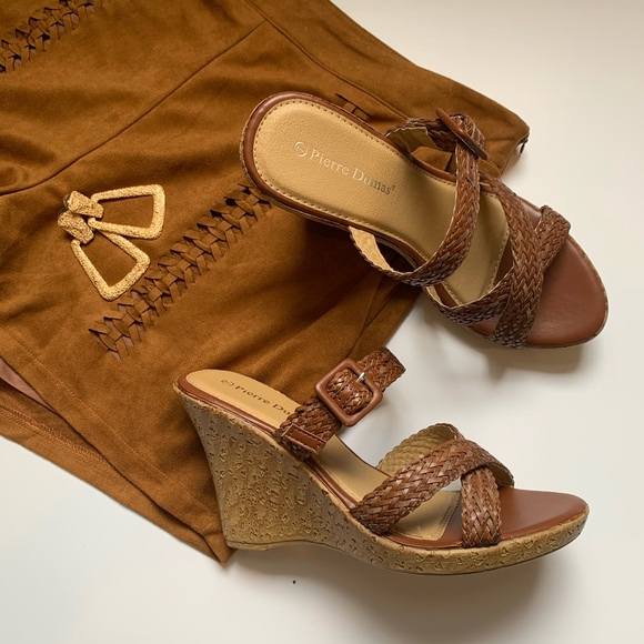 Pierre Dumas | Shoes | Pierre Dumas Brown Woven Wedge Slide Sandals ...